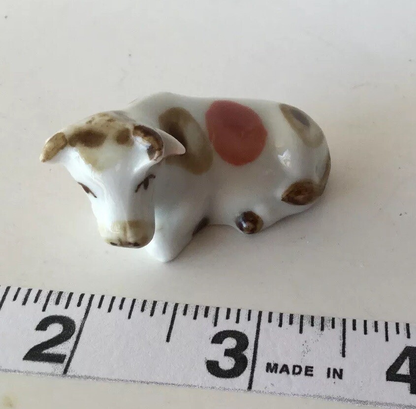 Vintage Miniature Porcelain Ceramic Sitting Cow | eBay
