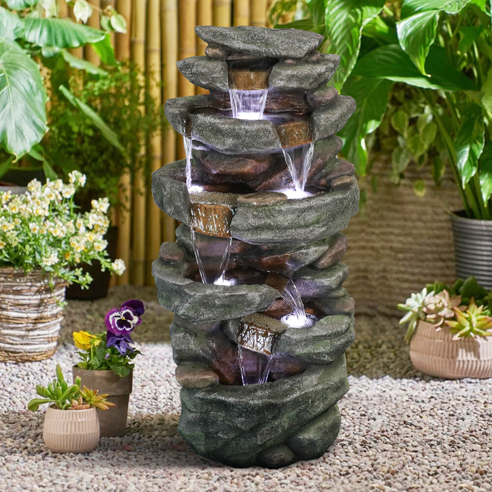 Solar Powered Rock Water Fountain Southern Patio Meridian 26”