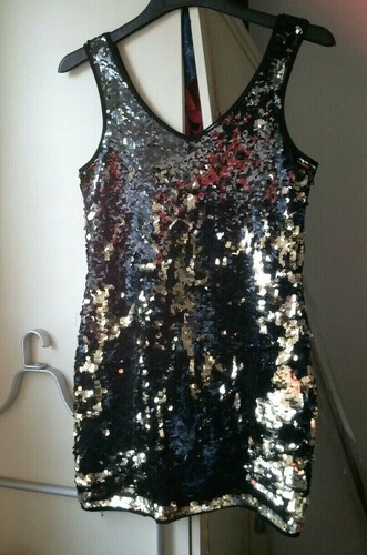 Rare London Two Way Black And Light Gold Sequins Dress UK8 | eBay UK