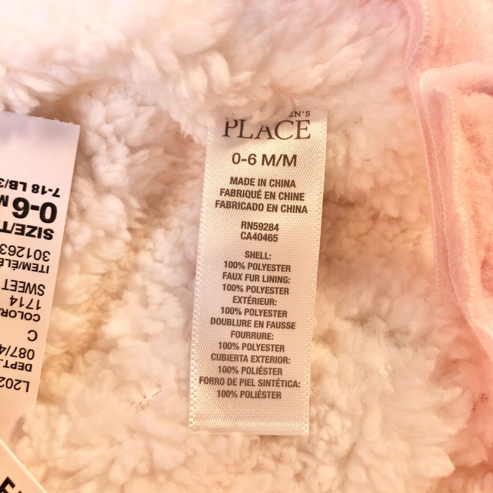 Childrens Place 0-6M Winter Trappers Hat & Mittens Set Pink Microfleece ...