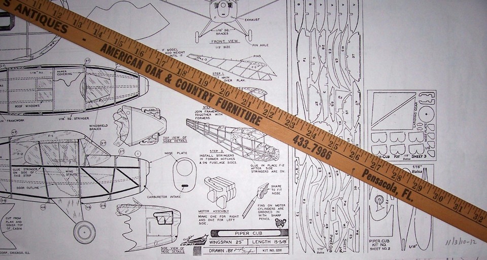 Comet PIPER CUB PLAN + PARTS PATTERNS to Build a 25" FF Scale Model ...