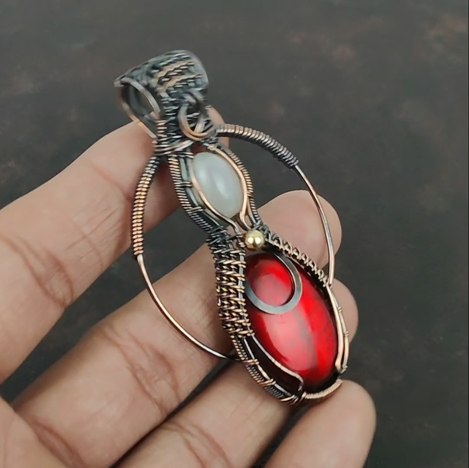 Gift For Her Red Fire Labradorite Wire Wrapped Pendant Copper Jewelry 2 ...