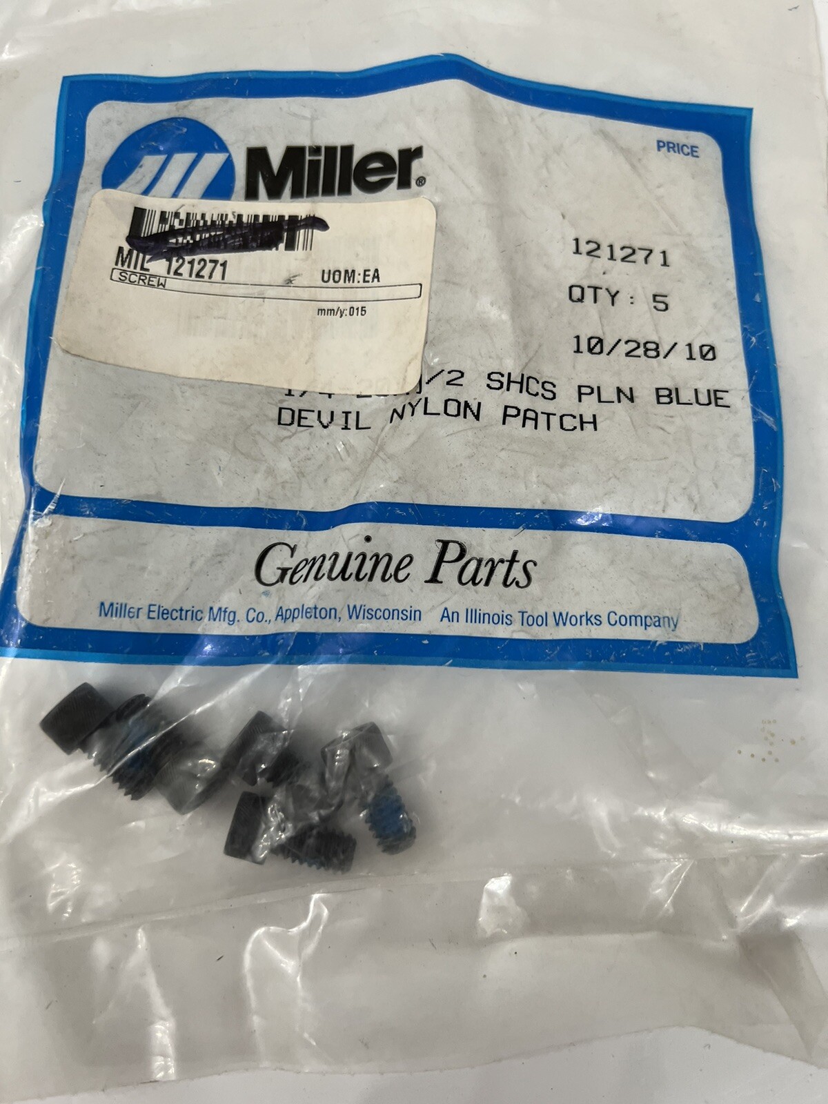 NEW Miller 121271 Screw, 250-20X .50 Soc HD-Hex Gr8 Pln Lkg Patch, 5 ...