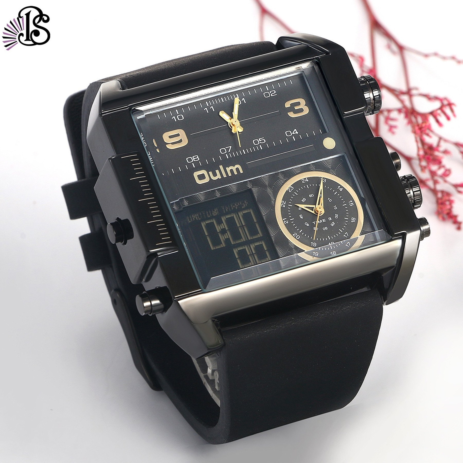 Men Large Dial Digital LED Quartz Sport Watch Waterproof Leather ...