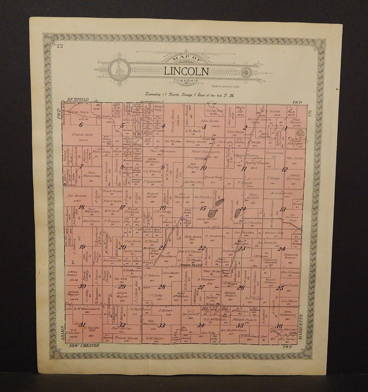 Wisconsin Adams County Map Lincoln Township 1919 Dbl Side J16#59 | eBay