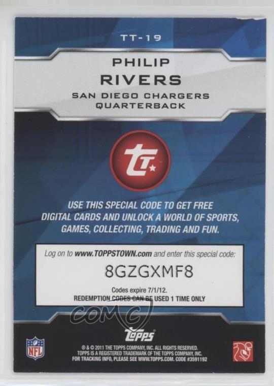 2011 Topps Topps Town Redemption Code Cards Philip Rivers #TT-19 | eBay