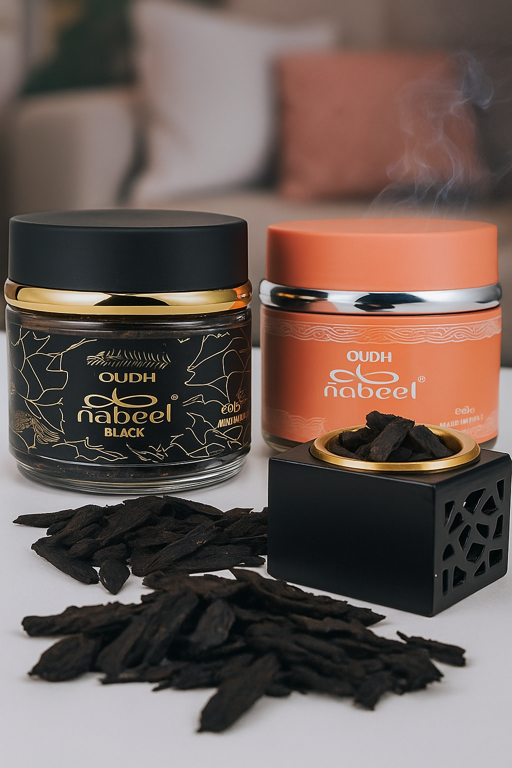 Oudh Nabeel Incense Bakhoor Set – Black & Orange (2 x 60g) + Burner ...