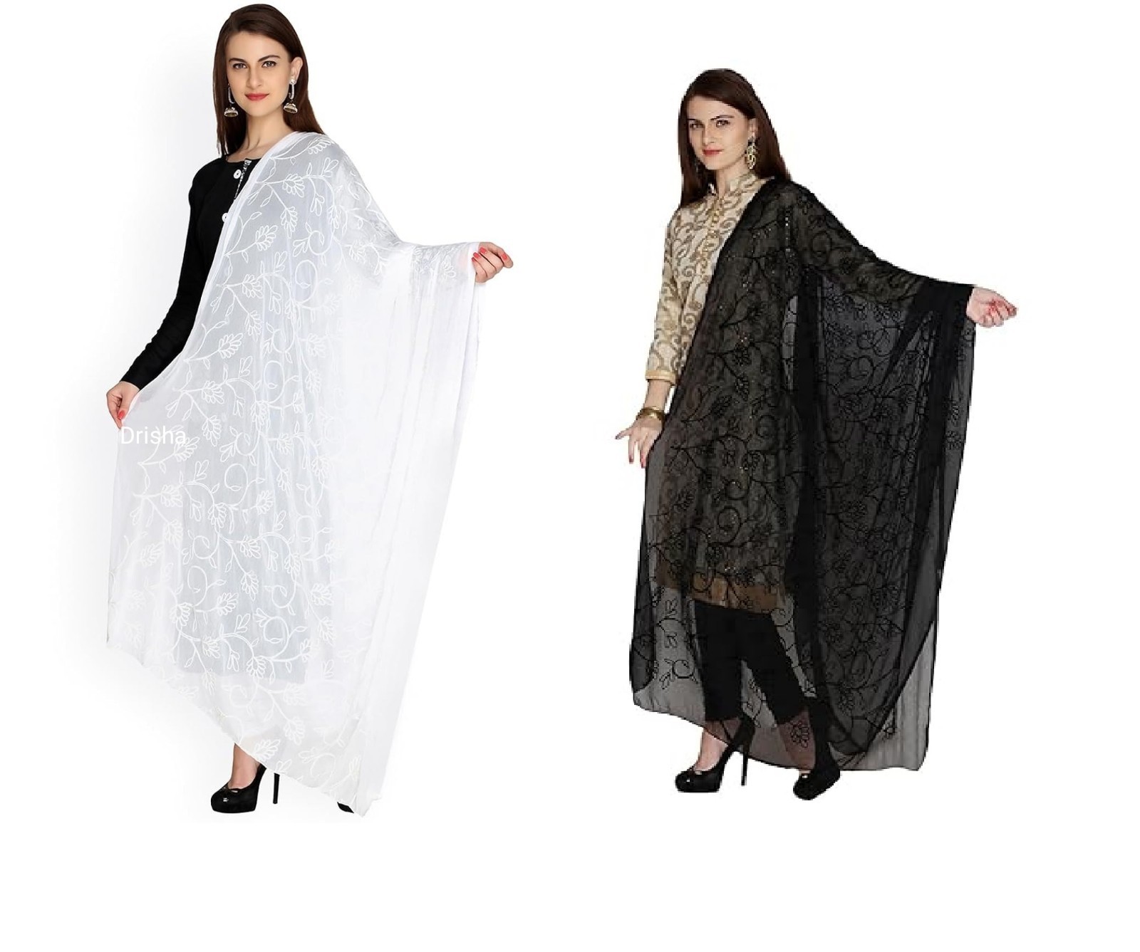 Chiffon Dupatta, Embroidery Chunni For Women & Girls Stole Hijab Indian ...