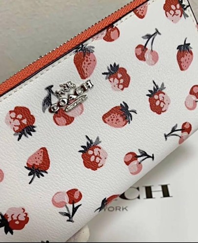 Rare COACH White Fruit Strawberry Cherry Long Wallet Round Zip free ...
