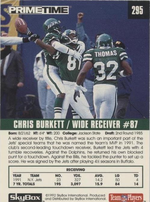 1992 Skybox Primetime Chris Burkett #295 for sale | eBay