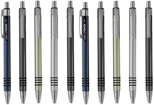 LOT OF 10 CELLO POWER BALLPOINT PENS + FREE 10 ADDITIONAL REFILLS NEW ...