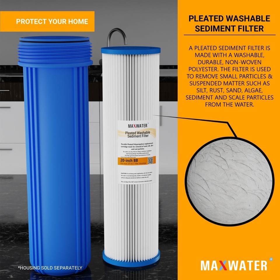 4 Big Blue 20" x 4.5" Pleated Washable Sediment Water Filter 5 micron ...