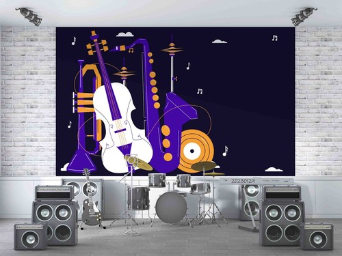 3D Musical Instrument Guitar Self-adhesive Removable Wallpaper Murals ...