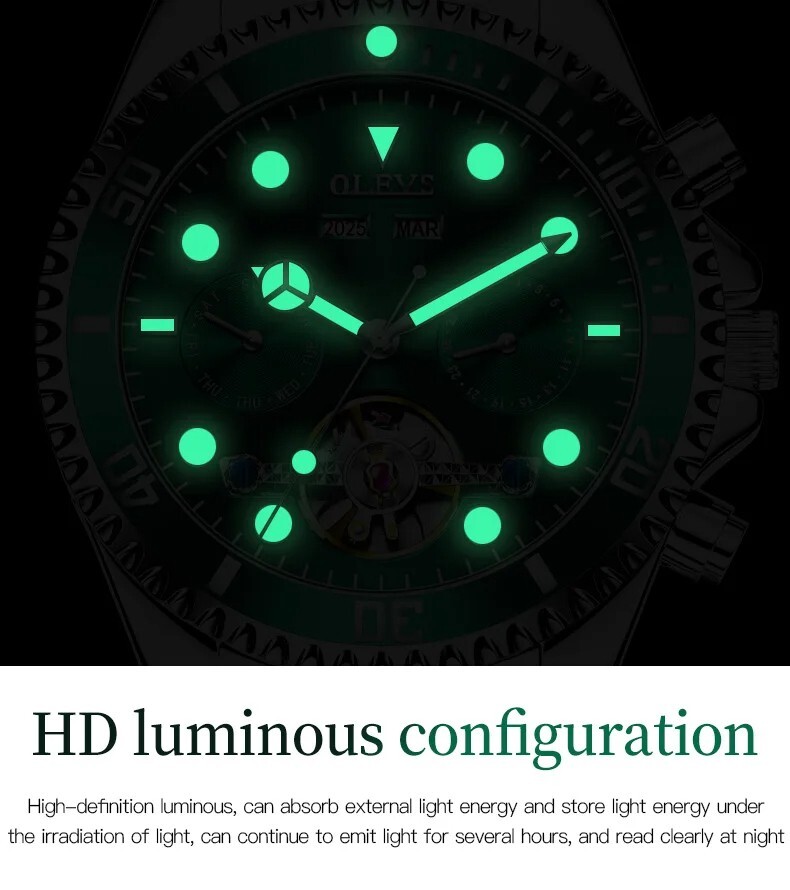 Automatic Mechanical Waterproof Watch Men's OLEVS Luxury Men Date Strap ...