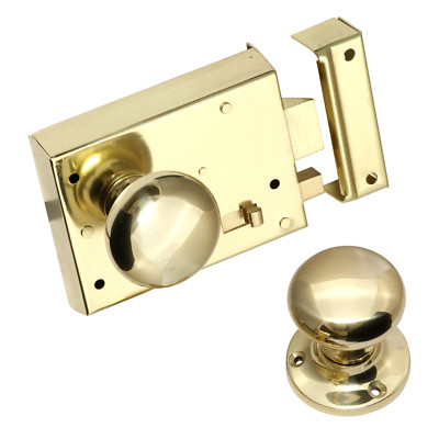 Rim Lock Latch + Plain Rim Knob - BRASS | With Locking Snib | eBay