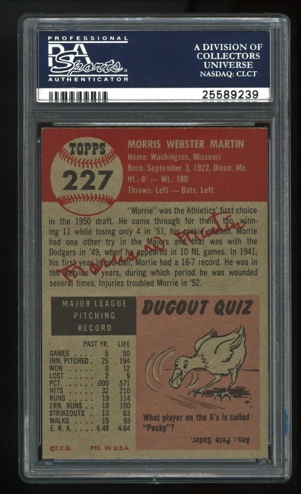 1953 TOPPS Martin Morris #227 PSA 7 NM | eBay