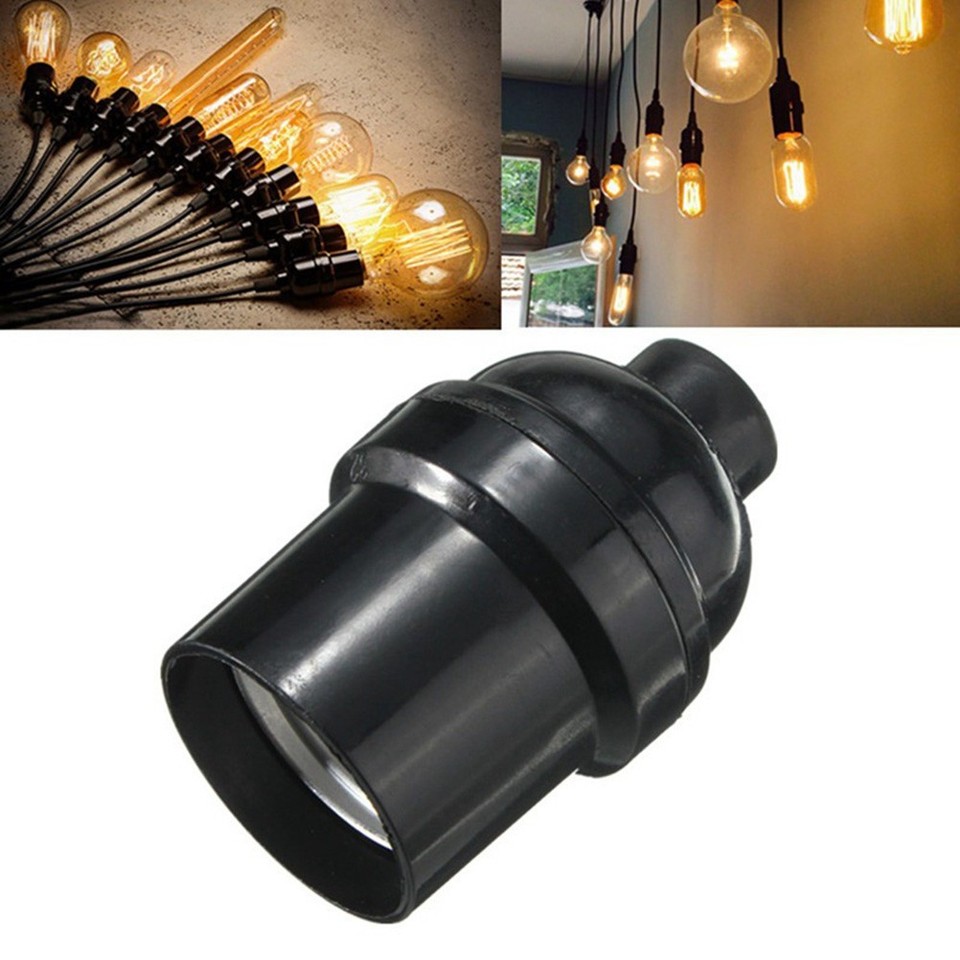6pcs E26 E27 Screw Lamp Holder Black Plastic Ceiling Light Base Adapter ...
