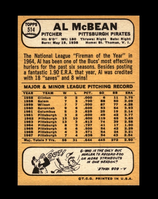 1968 Topps Set-Break #514 Al Mcbean EX-EXMINT *GMCARDS* | eBay