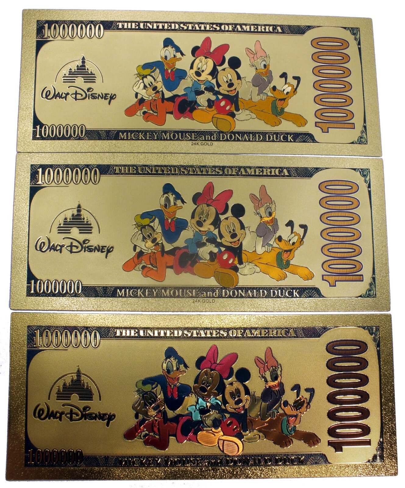 Mickey Mouse Minnie Daisy Donald Goofy Pluto Disney 24K Gold Foil Note ...