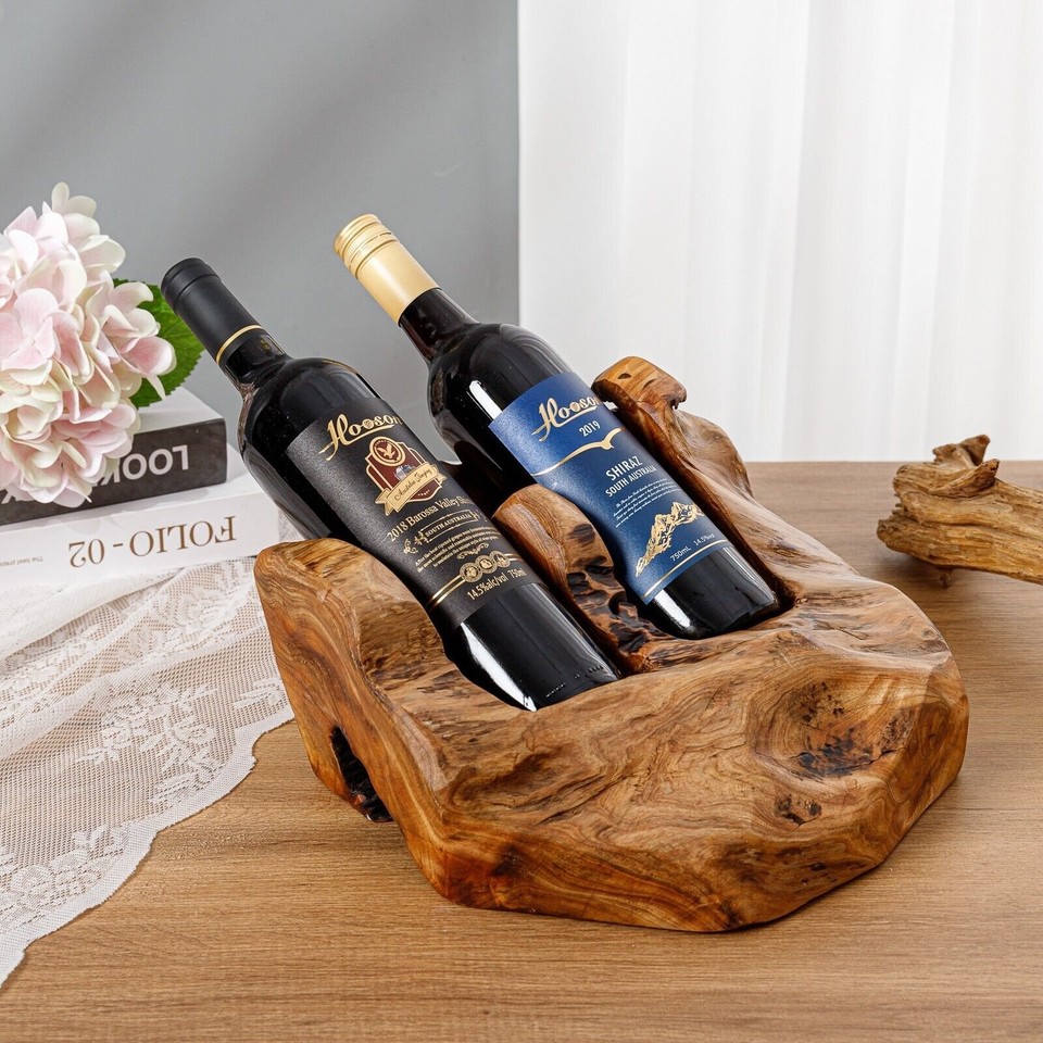 Natural Hand Carved Root Wood Wine Bottle Holder Natural Edge Bottle ...
