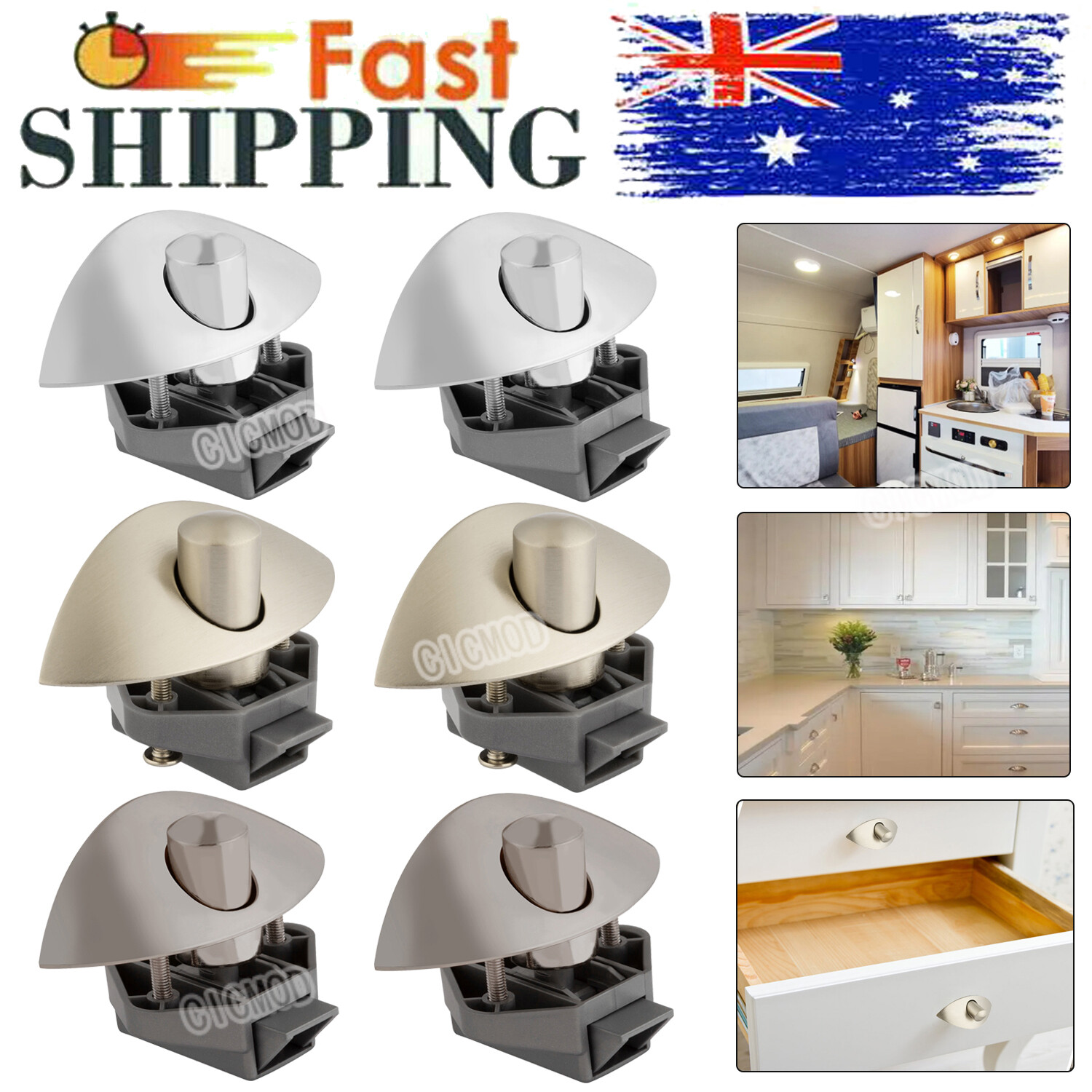 Half Moon Handle Caravan RV Cupboard/Drawer Zinc Alloy Push Lock Latch ...