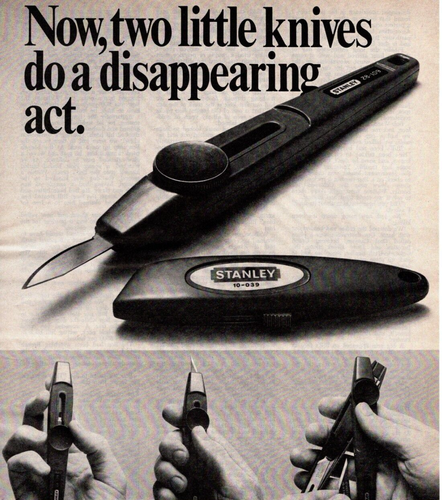 1971 STANLEY RETRACTABLE SLIMKNIFE PRINT AD VINTAGE TOOL HARDWARE PRINT ...