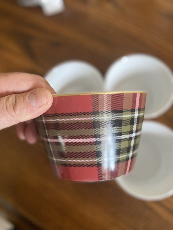Set Of 4 222 Fifth Wexford Red Tartan Plaid Dessert Salad Soup Bowls ...