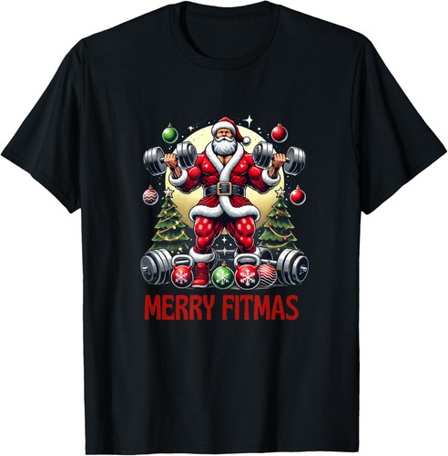 Merry Fitmas Santa Workout Funny Christmas Gym Fitness T-Shirt | eBay