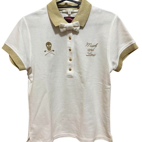 Mark Rona White Polo Shirt M, Skull & Crossbone Embroidery, Gold Collar | eBay