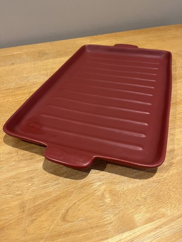 Longaberger Flameware Paprika Red Grill Pan Pottery Server Cookware 18 ...