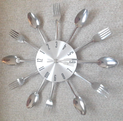 Forks and Spoons Wall Clock Kitchen Cutlery with 3D Silver | eBay