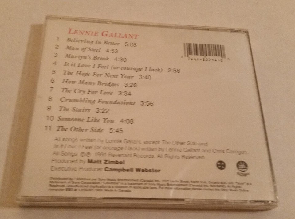 Lennie Gallant - Believing in Better CD (1991, rare & OOP) 74648021420 ...