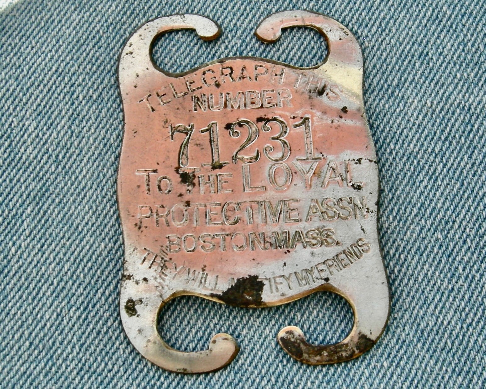 1900s BOSTON, MASSACHUSETTS "SUSPENDER BADGE" with TELEGRAPH NUMBER ...