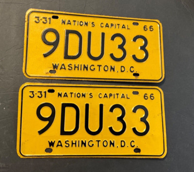 Pair 1966 District of Columbia License Plate Tags 9DU33 Washington D.C ...