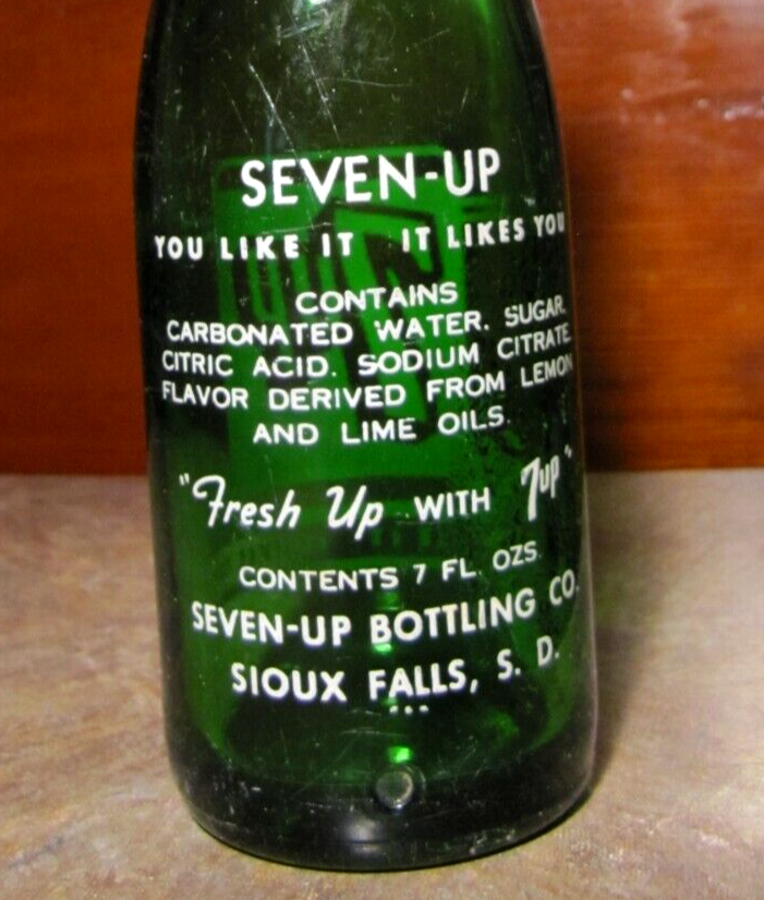 SODA BOTTLE SEVEN UP POP 7oz SIOUX FALLS SOUTH DAKOTA ACL BOTTLE ...