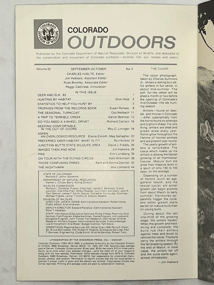 Colorado Outdoors Magazine Sep-Oct 1983 Charles Summers Jr. Bull Elk | eBay