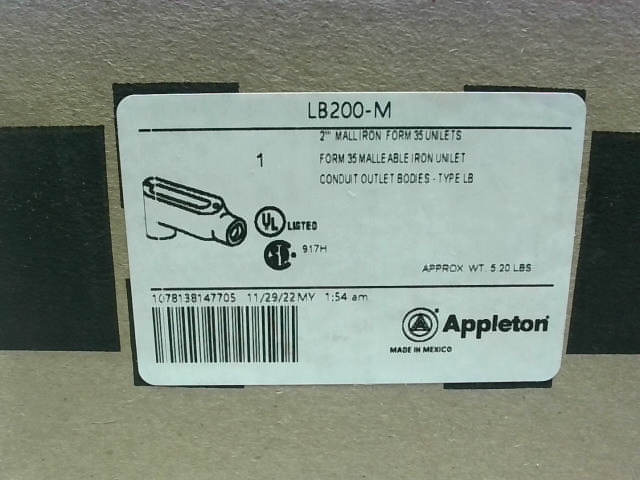 Appleton LB200-M 2" Mall Iron Form 35 Malleable Iron Unilet Body ...