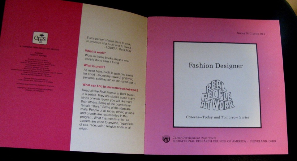 4 REAL PEOPLE AT WORK booklets 1977 FASHION DESIGNER, CUSTOM TAILOR ...