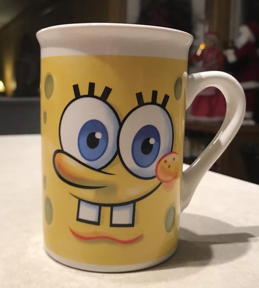 SPONGEBOB SQUAREPANTS COFFE TEA MUG CUP 2012 VIACOM YELLOW FACE ...