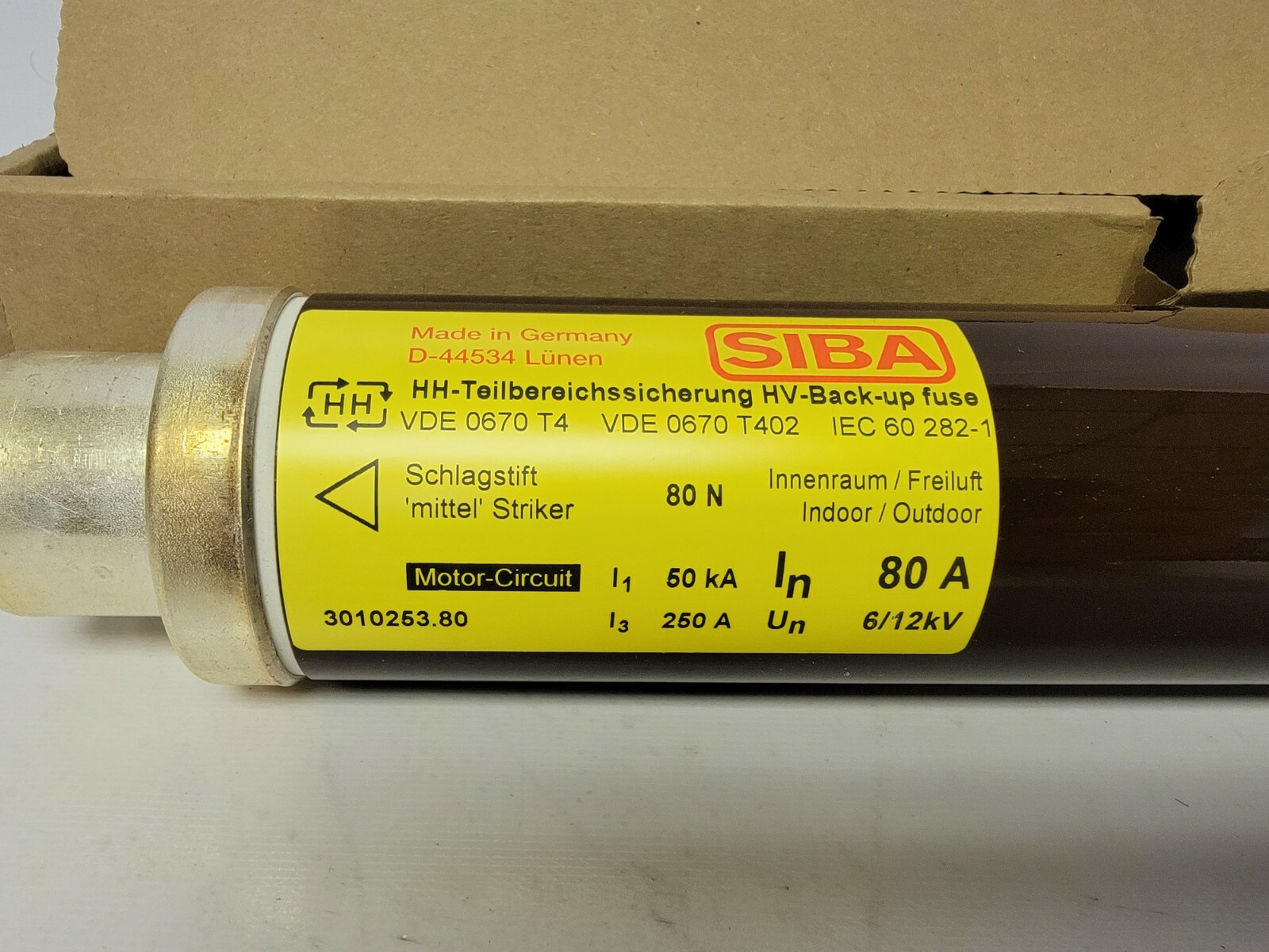 Siba HHD 80A 6/12kV e=442mm, 3010253.80 High Voltage Back Up Fuse Link ...