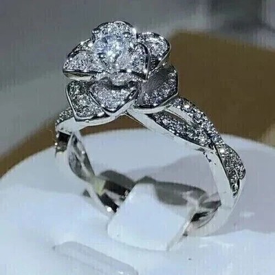 2.20Ct Lab Created Diamond Flower Design Engagement Ring 14K White Gold ...
