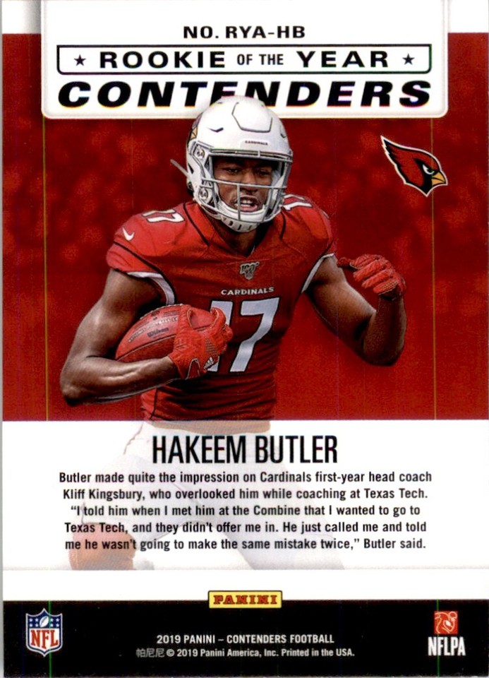 2019 Contenders ROY HAKEEM BUTLER Arizona Cardinals #RYA-HB | eBay