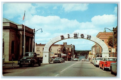 1959 Business Section Cement Arch Galena Street Dixon Illinois Vintage ...
