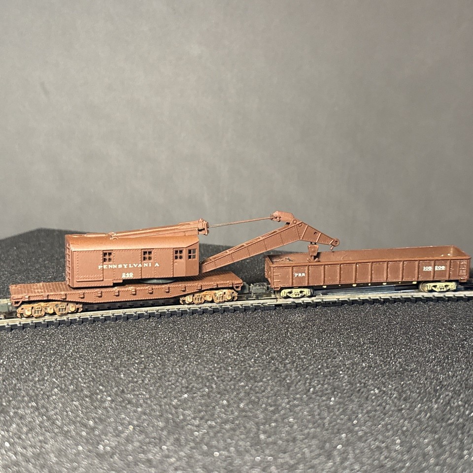 N Scale Con-Cor Crane Car and 2 Atlas Gondola-Pennsylvania Railroad 3 ...