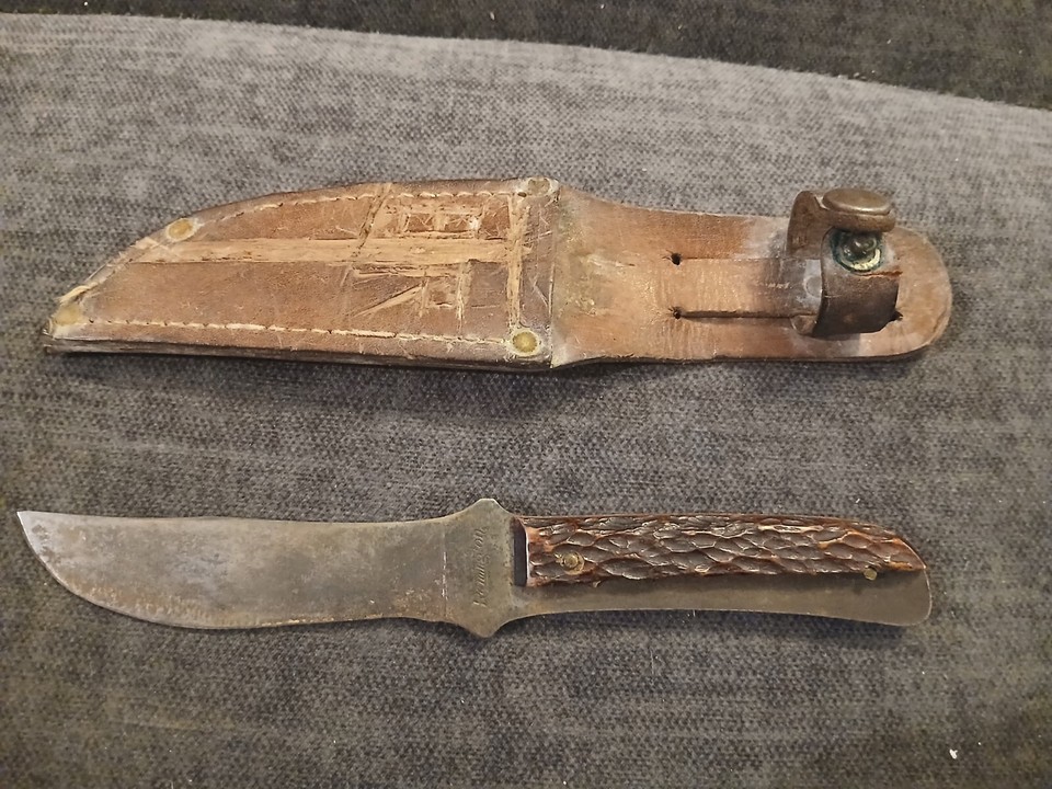 Remington RH-4 Made In USA Jigged Bone Hunting Knife, Sheath, 1924-1933 ...