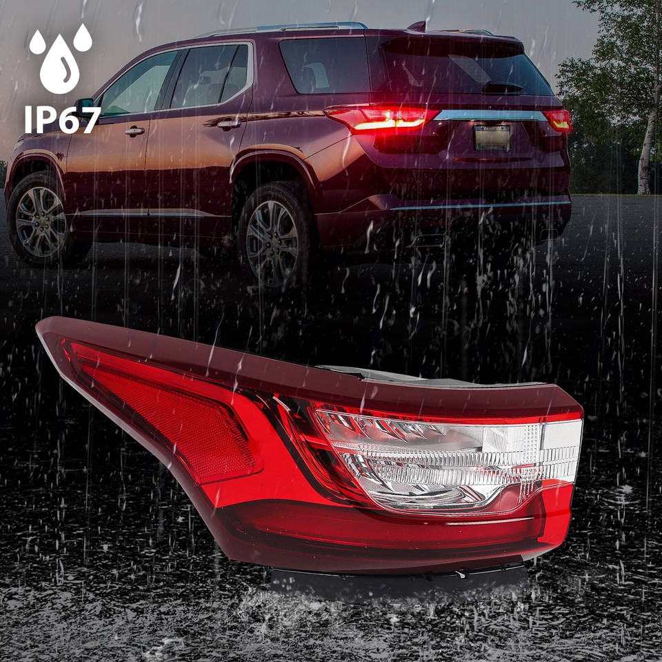 Pair For 2018-2021 Chevy Traverse Red/Clear Outer LED Tail Lights Brake ...