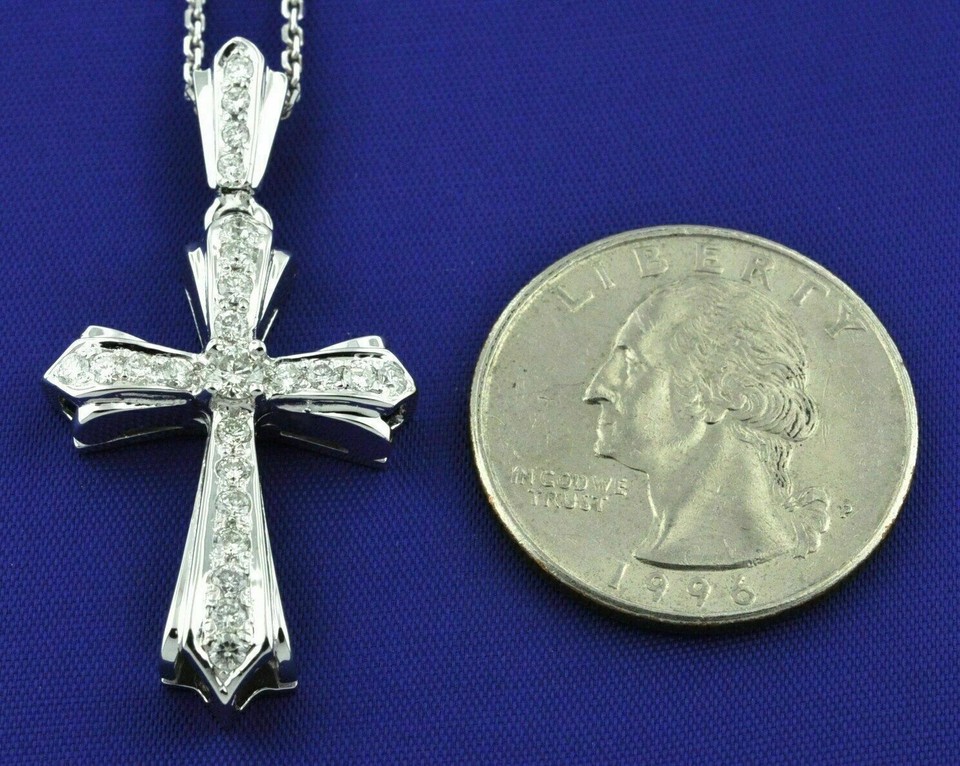 1.00ct Lab Created Diamond Cross Pendant Necklace 14k White Gold Finish ...