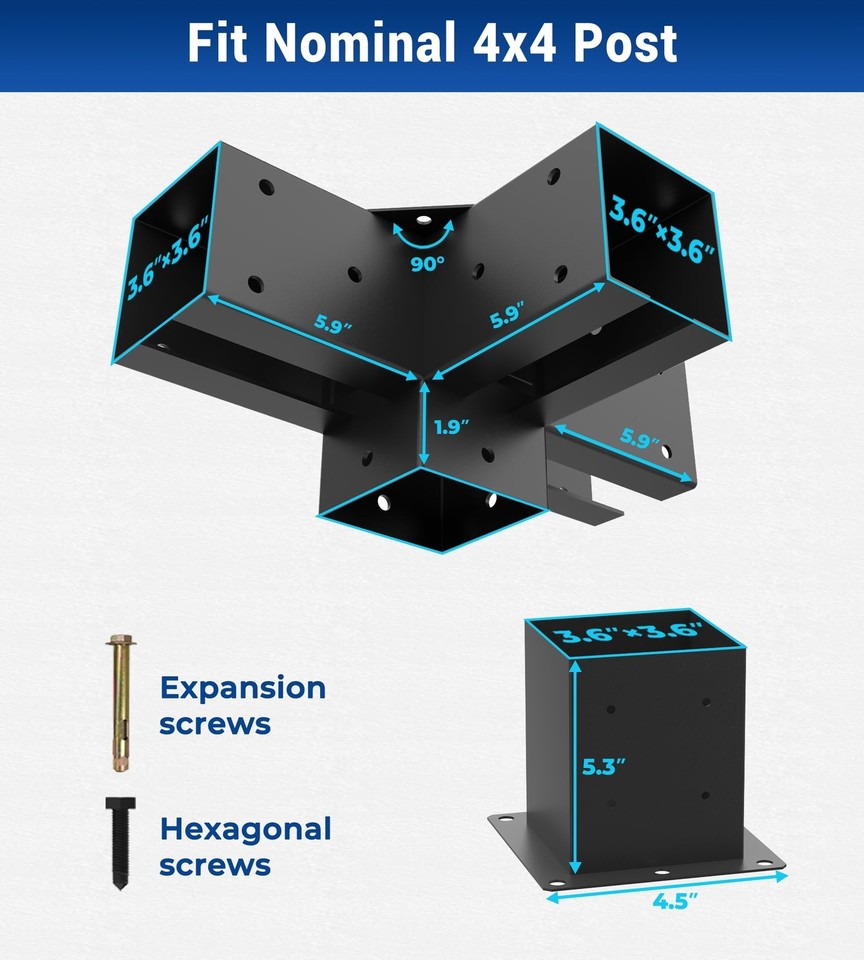 Pergola Brackets 4x4 for 6-Leg Advanced with Beam, 4 Way Corner Brackets (2PC... | eBay