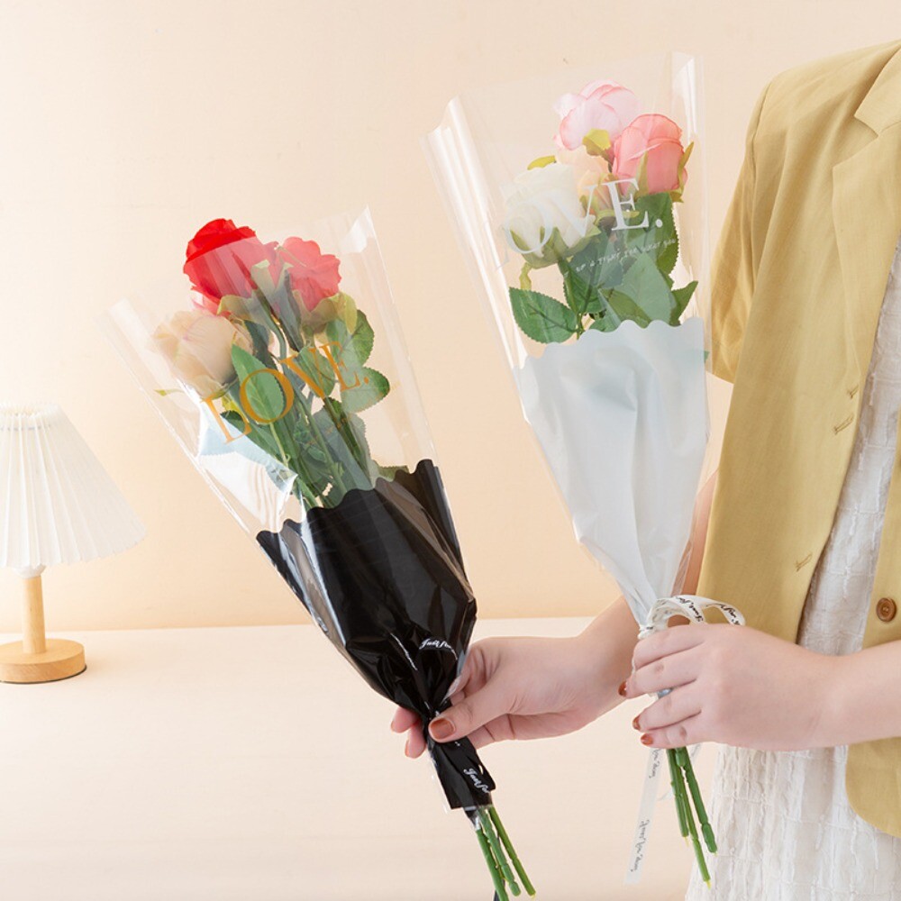 50 PCS Single Rose Bouquet Packing Bag Flower Packaging Bag Valentine's ...