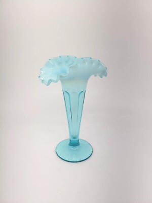 Northwood Lorna Flare Vase Light Blue Ruffled Opalescent EAPG 6 3/4 ...